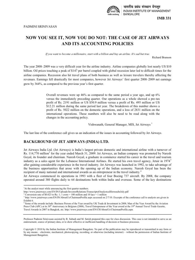 Now You See It, Now You Do Not The Case of Jet Airways and Its ...