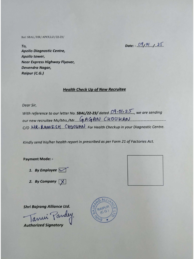 Health Checkup Slip | PDF