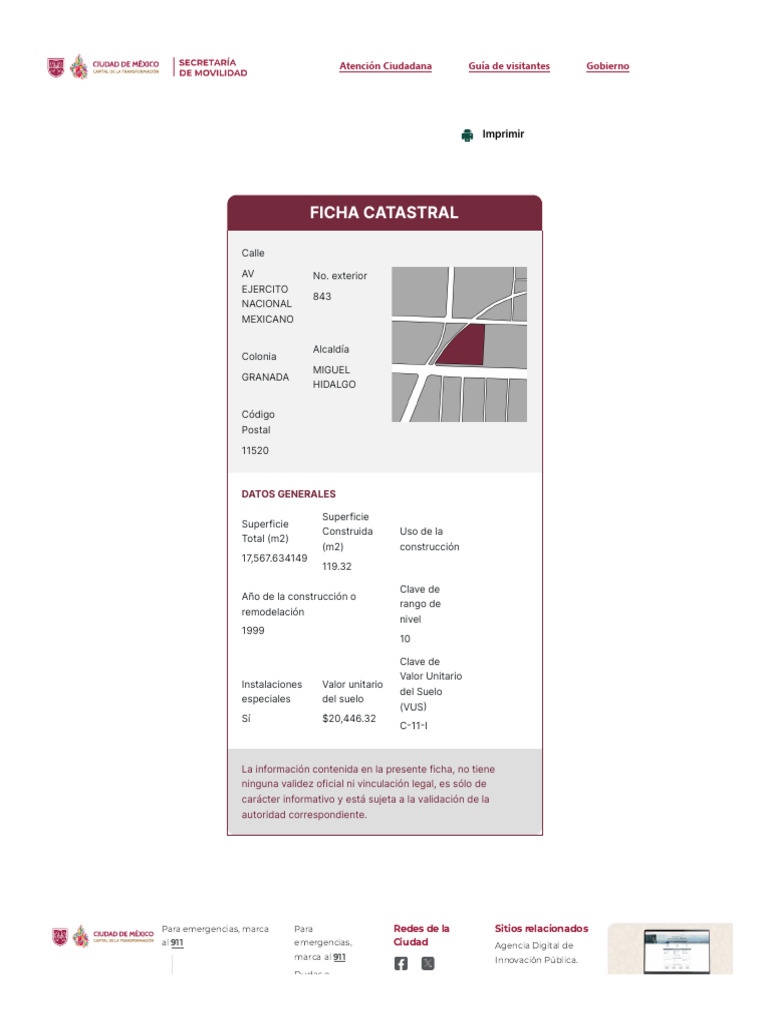 Ficha catastral - Sistema Abierto de Información Geográfica (SIGCDMX) | PDF
