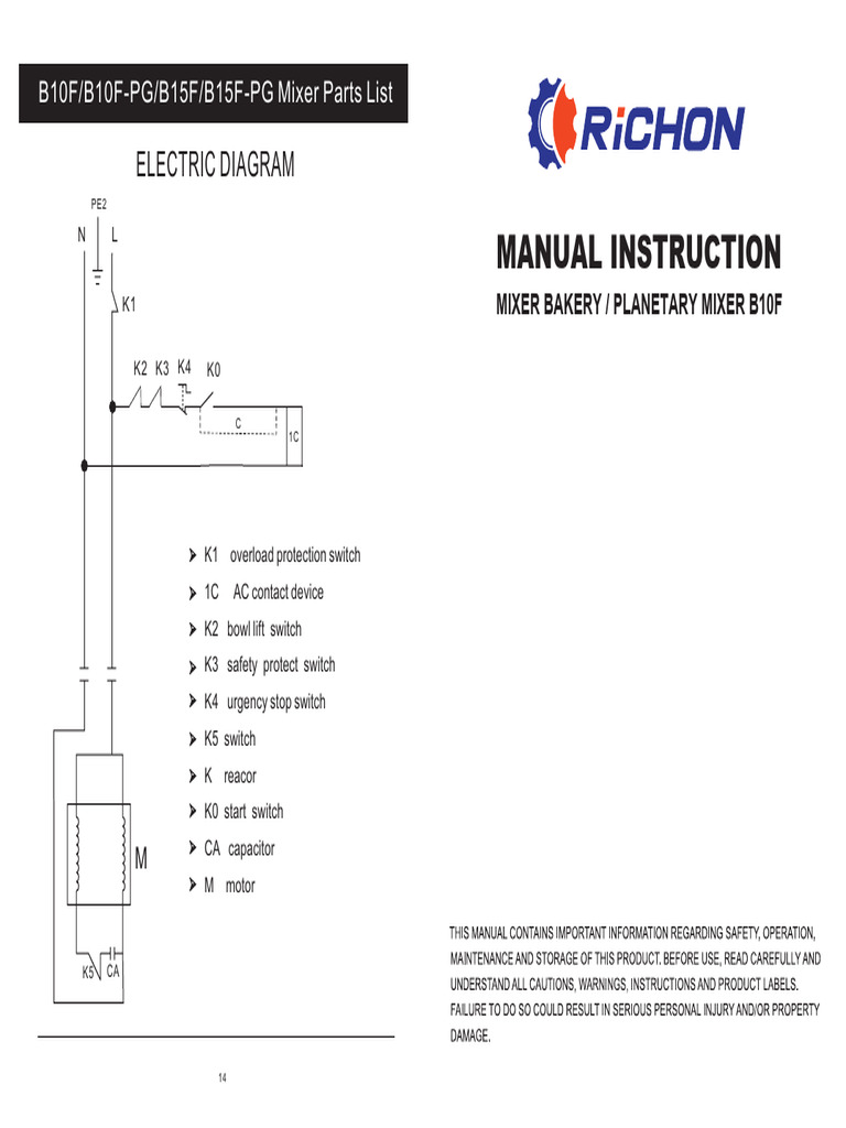 Mixer Parts List and Electric Diagram | PDF | Bearing (Mechanical ...