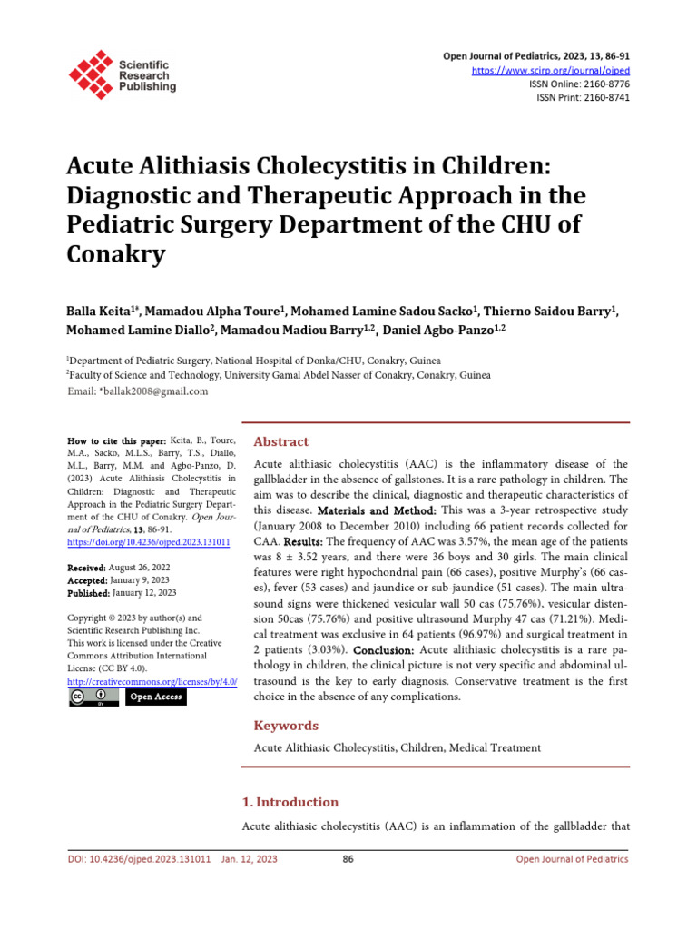 Acute Alithiasic Cholecystitis in Children | PDF | Medical Specialties ...