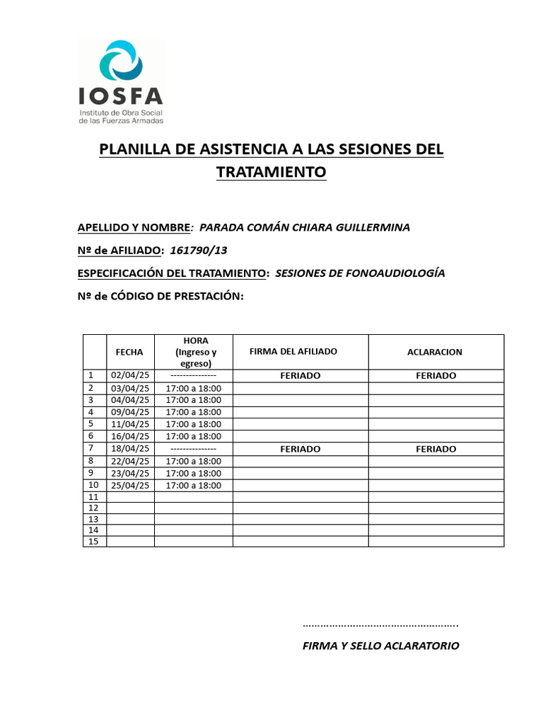 Iosfa 2025 Planilla de Asistencia | PDF