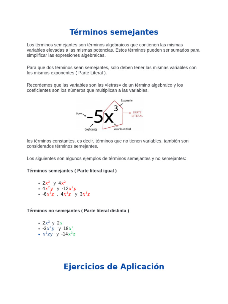 Términos Semejantes | PDF | Álgebra | Matemáticas