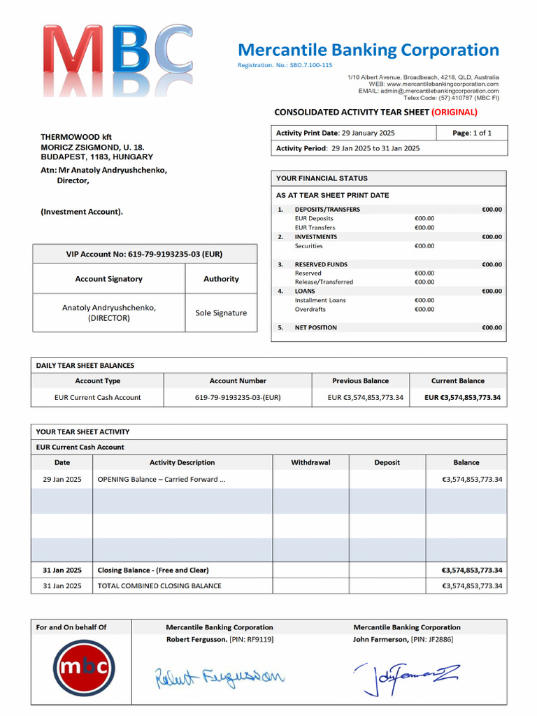 29-01-2025 MBC - Bank (EUR) Activity Report Thermowood KFT | PDF
