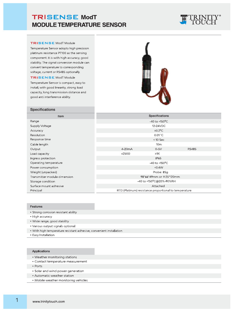 TRISENSE ModT MODULE TEMPERATURE SENSOR | PDF