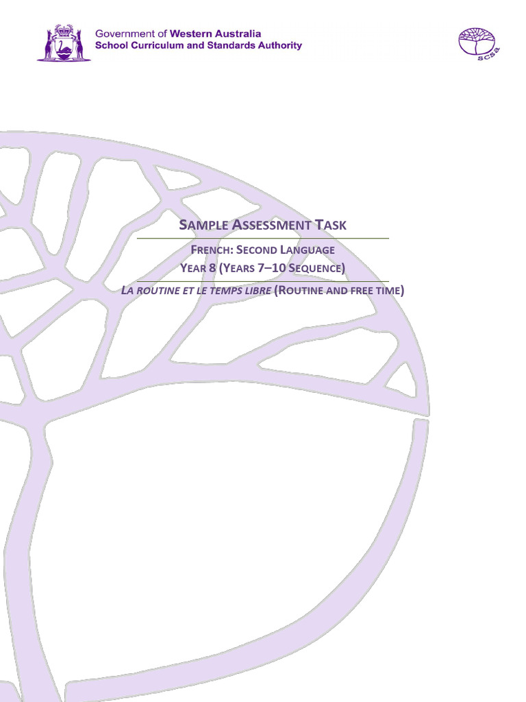 Assessment Task - French Second Language - Year 8 - La Routine Et Le ...