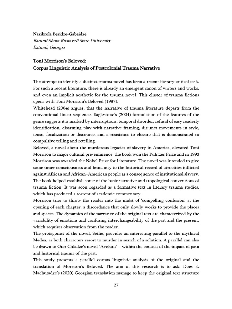 View of Toni Morrison's Beloved - Corpus Linguistic Analysis of ...