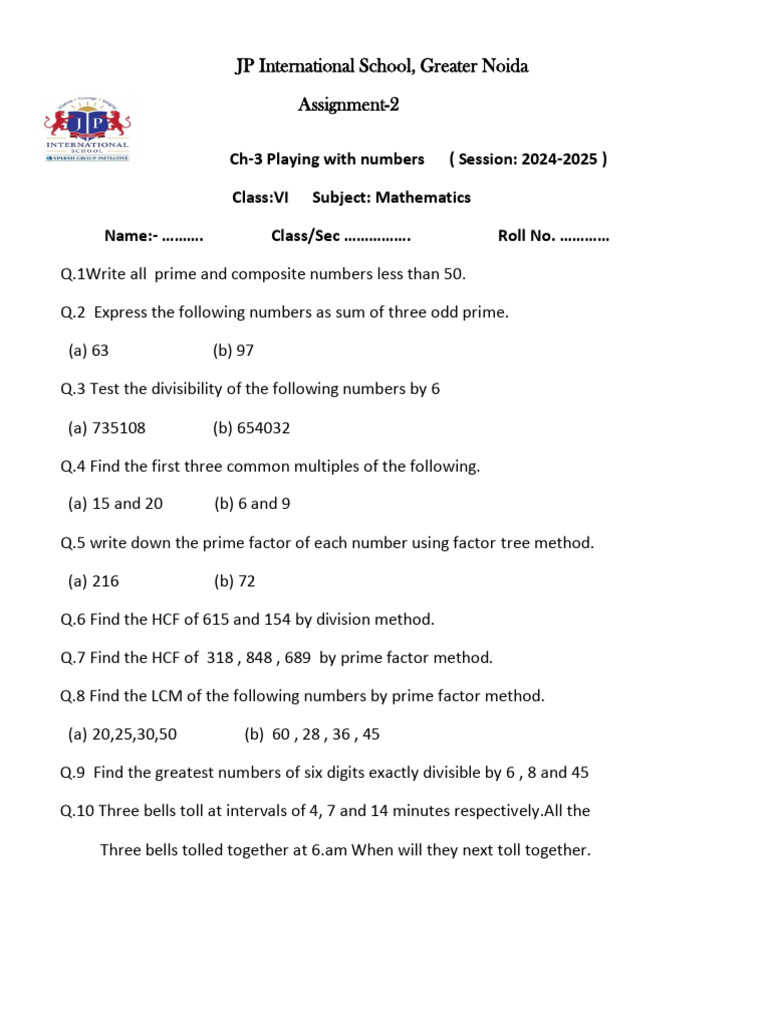 Ch-3 Playing With Numbers Assignment | PDF