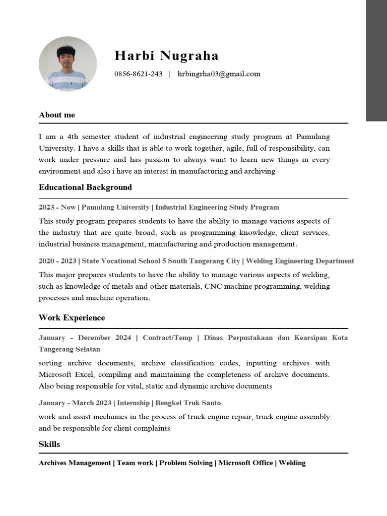 Resume Harbi Nugraha Bahasa Inggris | PDF