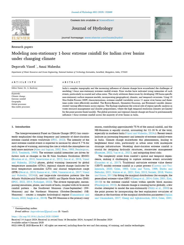 Extreme Rainfall Modeling in India | PDF | Climate | Extreme Weather