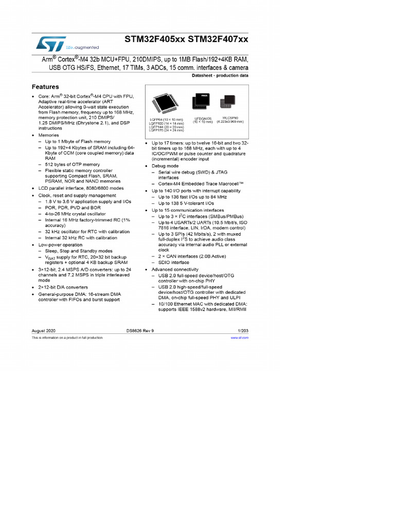 STM32F405 PDF, STM32F405 Description, STM32F405 Datasheet, STM32F405 ...