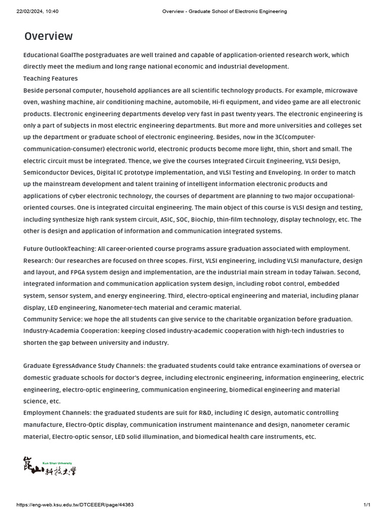 Overview - Graduate School of Electronic Engineering | PDF | Engineering | Electronic Engineering