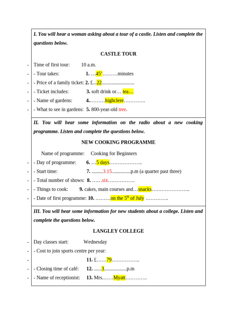 Minitest - Listening - Part 3 | PDF