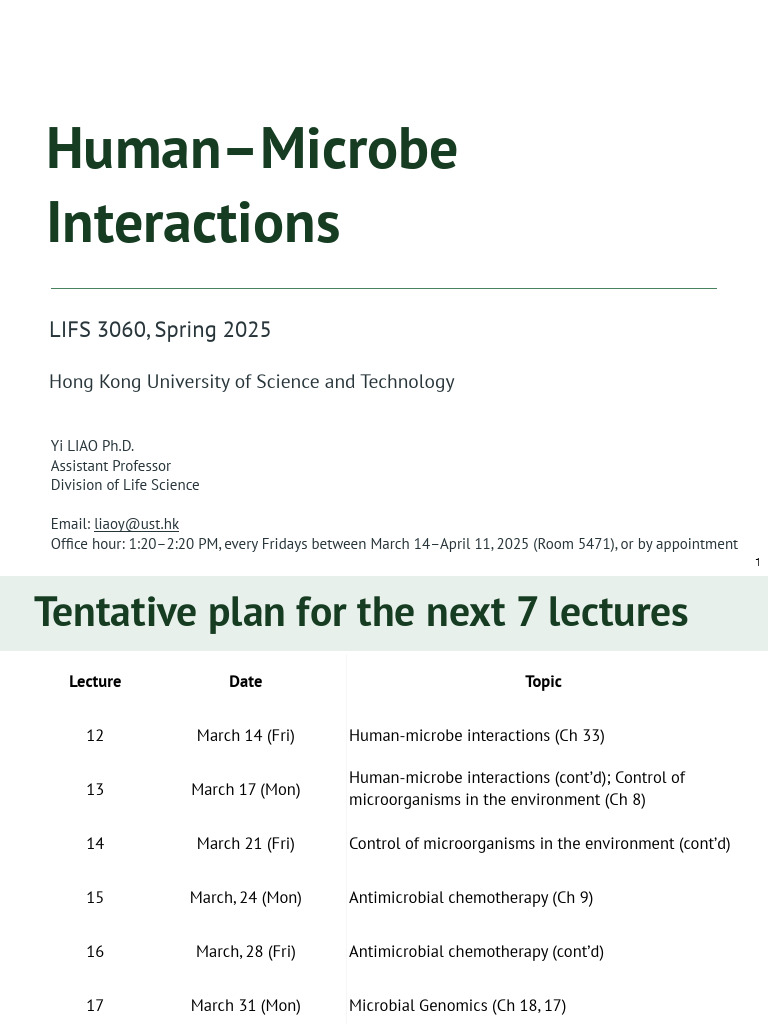 20250314 LIFS3060 Spr2025 Human-Microbe Interactions Part 1 | PDF ...
