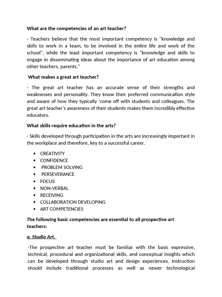 Competencies of An Art Teacher | PDF | Curriculum | Knowledge
