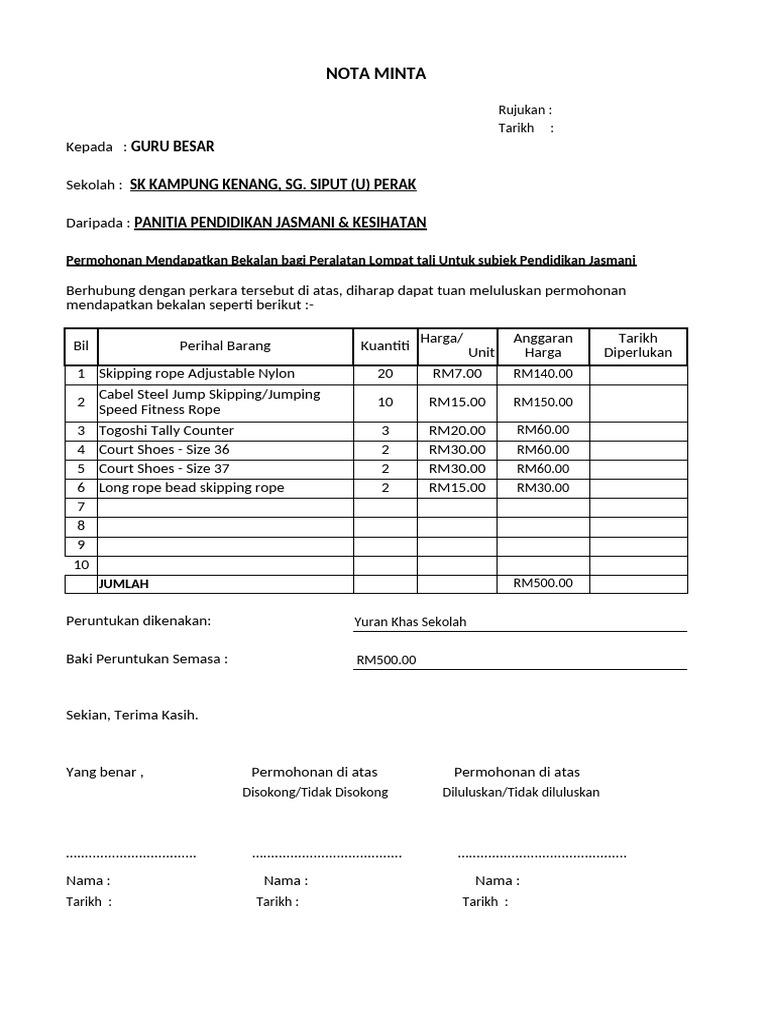 nota minta PJK 2025 | PDF