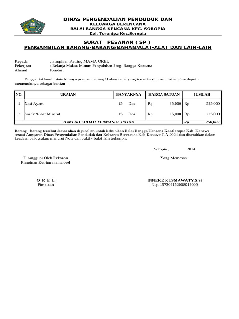 Contoh Nota Pesanan Kegiatan Bok | PDF