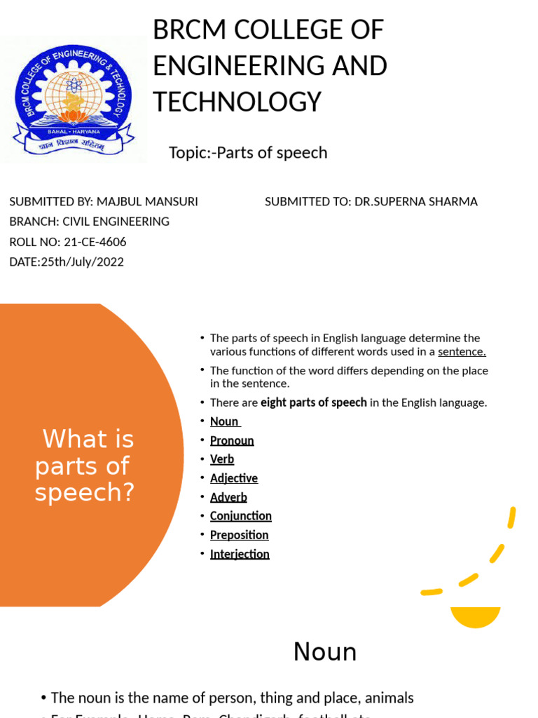 Majbul Mansuri Parts of Speech (1) | PDF | Part Of Speech | Verb