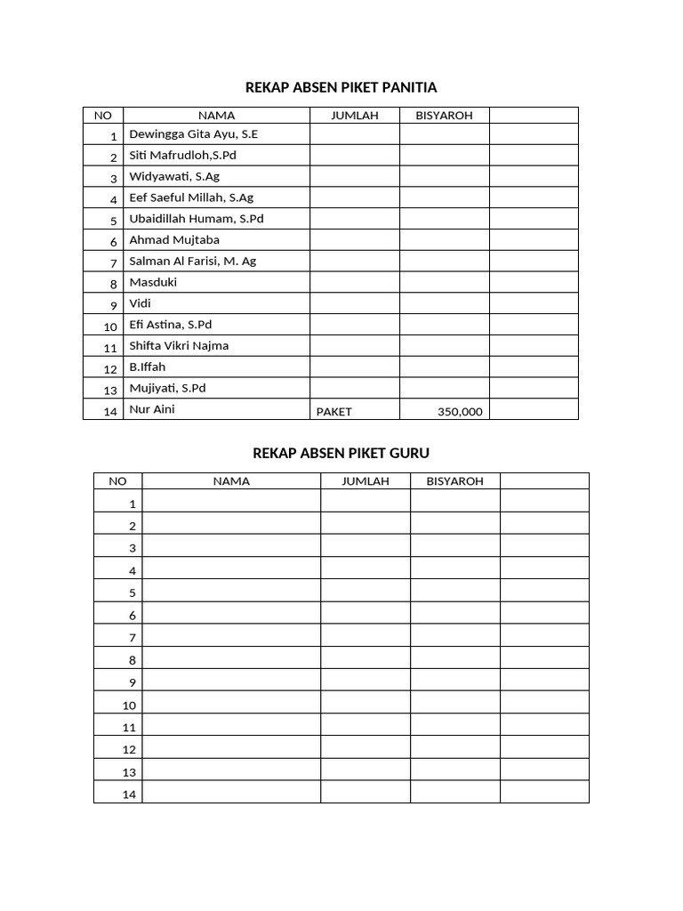 Rekap Absen Piket Panitia | PDF