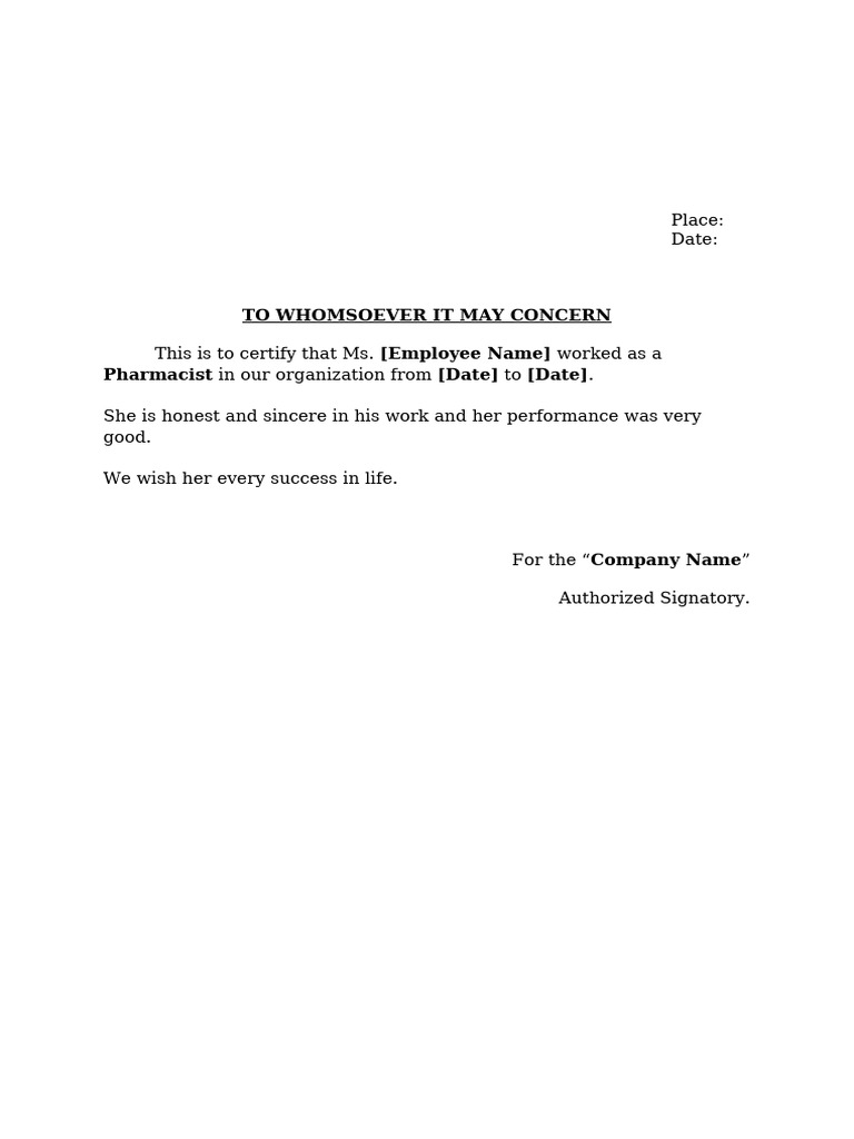 Pharmacist Experience Certificate 4 | PDF