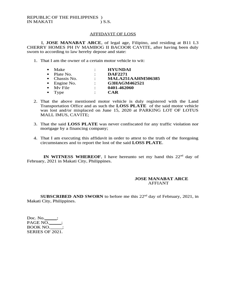 Affidavit-Of-Lost Plate | PDF