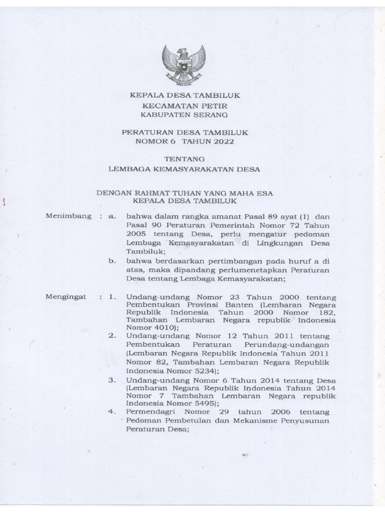 PERDES LKD DESA TAMBILUK | PDF