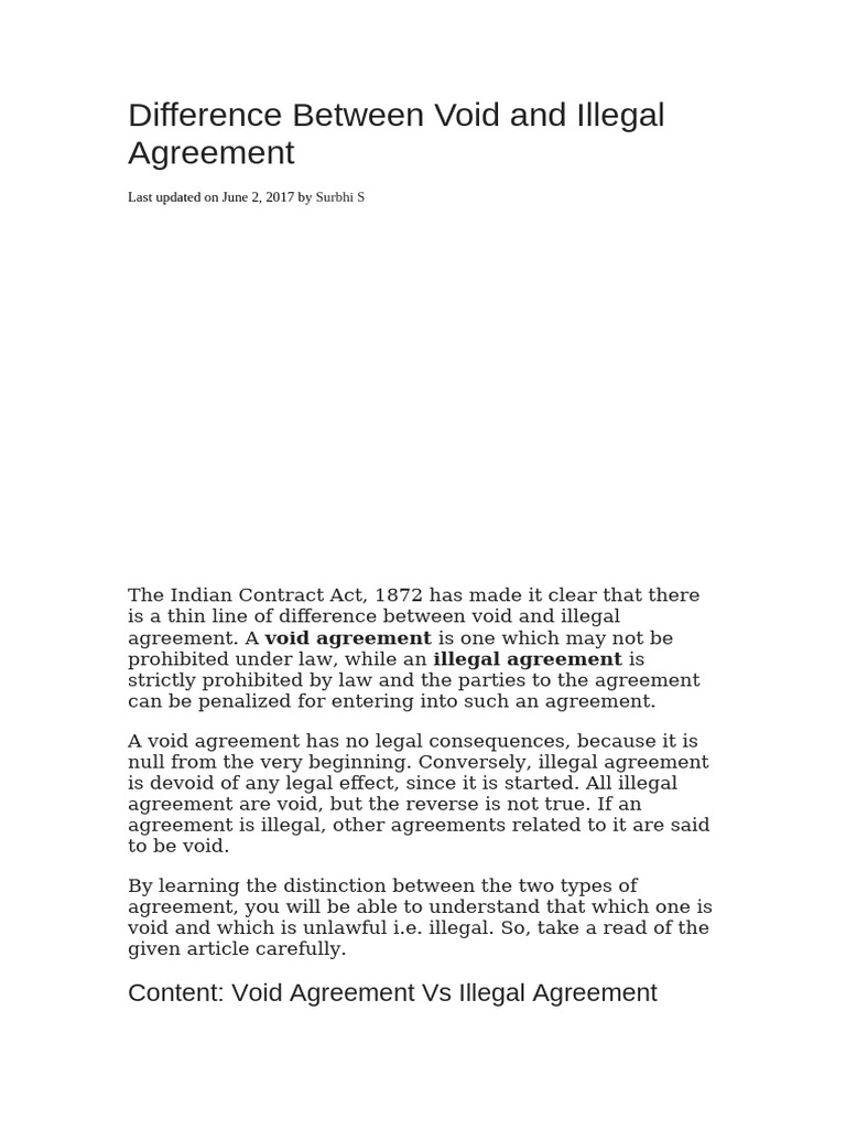Difference Between Void and Illegal Agreement | PDF | Void (Law) | Common Law