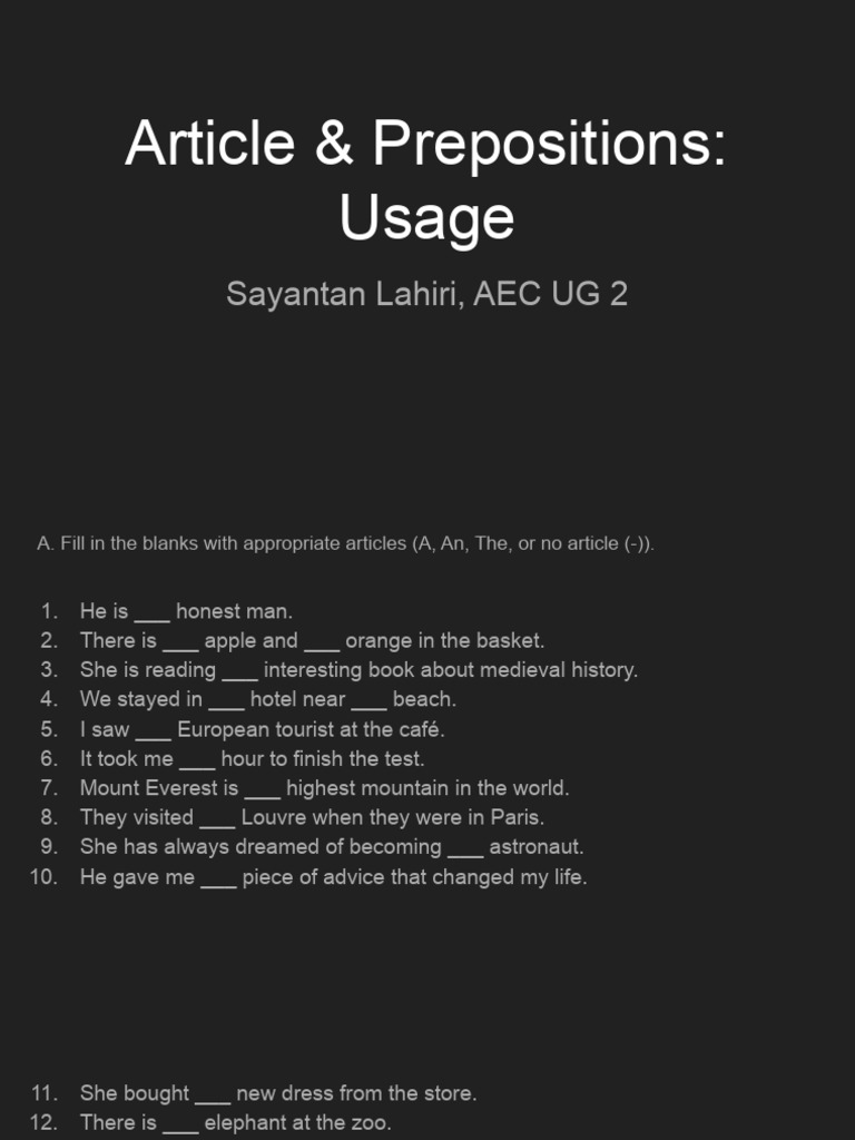 Article & Prepositions - Usage | PDF