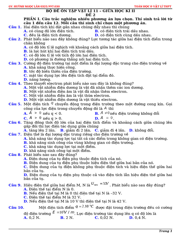 VL11 - GK2 - 2425 - ĐỀ 2 - THẦY LÂN | PDF