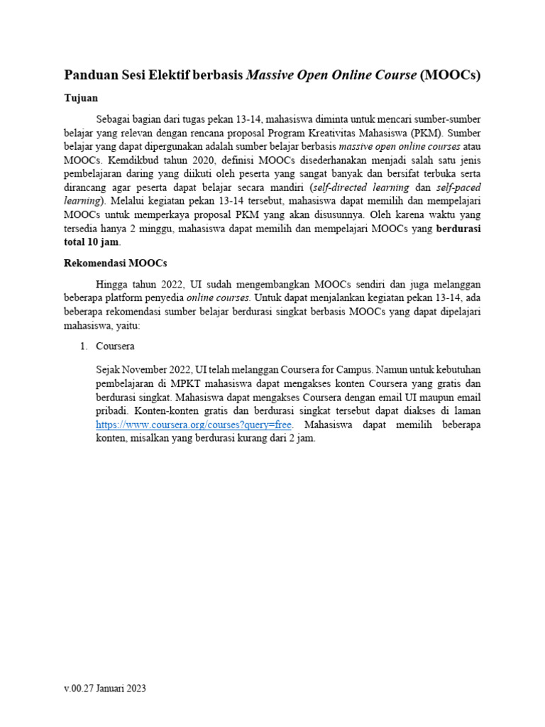 Panduan Sesi Elektif Berbasis Massive Open Online Course v00 | PDF