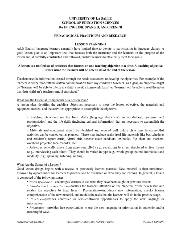 Lesson Planning - Short Review and Sample | PDF | Lesson Plan | English ...