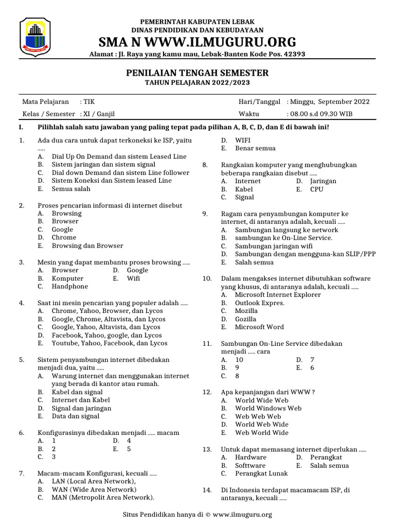 Soal PTS I TIK XI | PDF