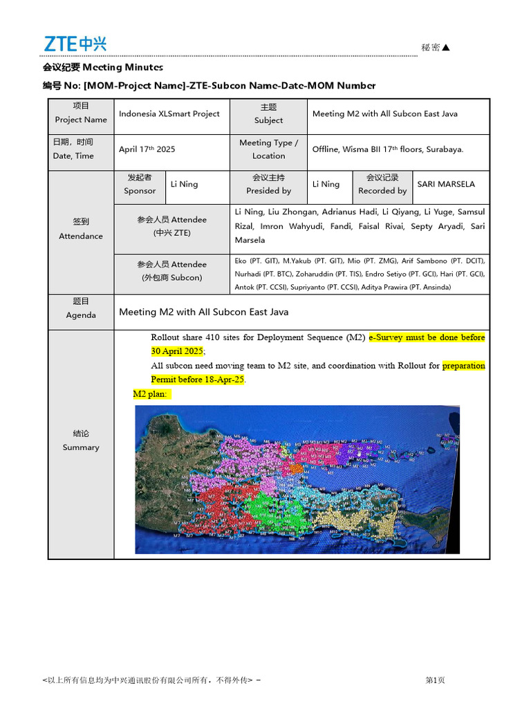 MOM-Indonesia XLSmart Project EJ-20250417 | PDF