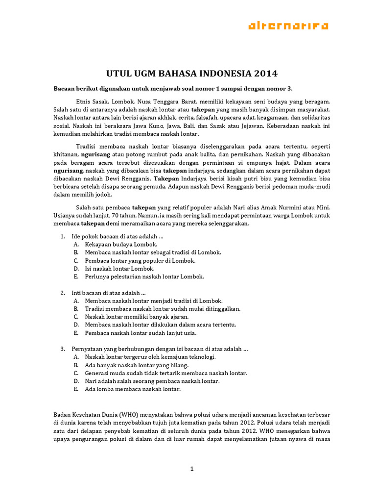 (SOAL) UTUL UGM Bahasa Indonesia 2014 | PDF