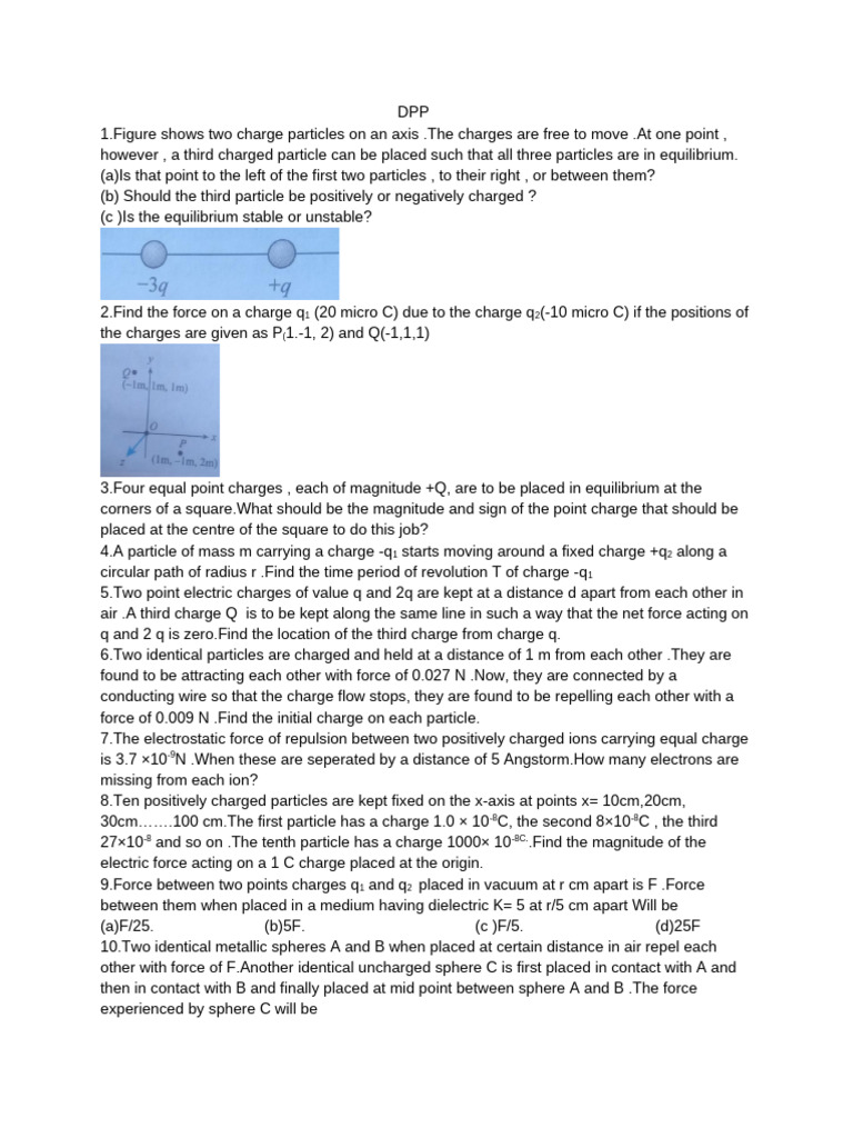 DPP (Coulombs Law and Superposition Principle) | PDF | Electric Charge | Force