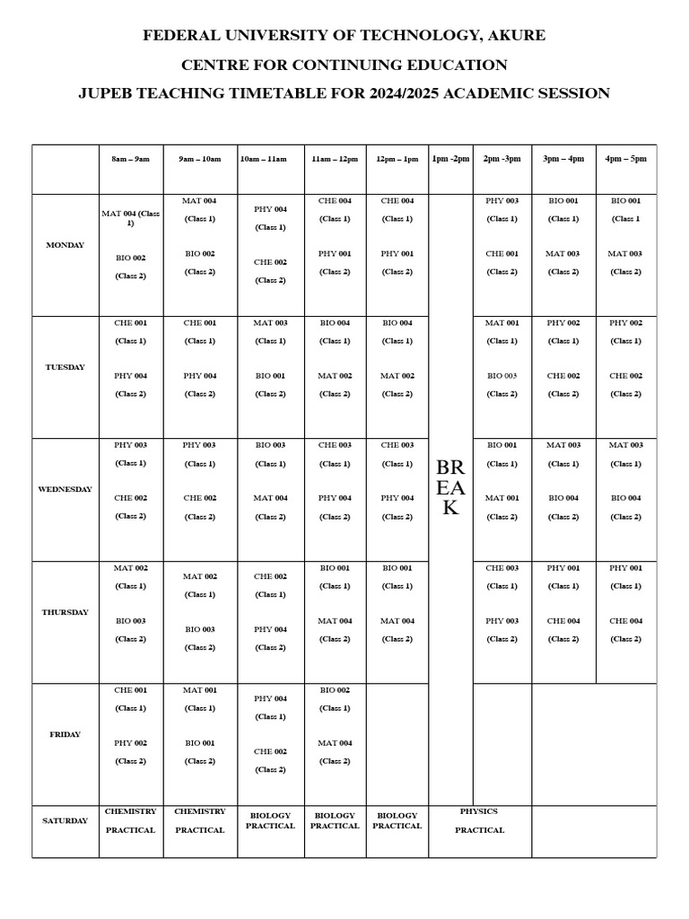 TIMETABLE FOR 2024.2025... Docx - 20250114 - 215816 - 0000 | PDF