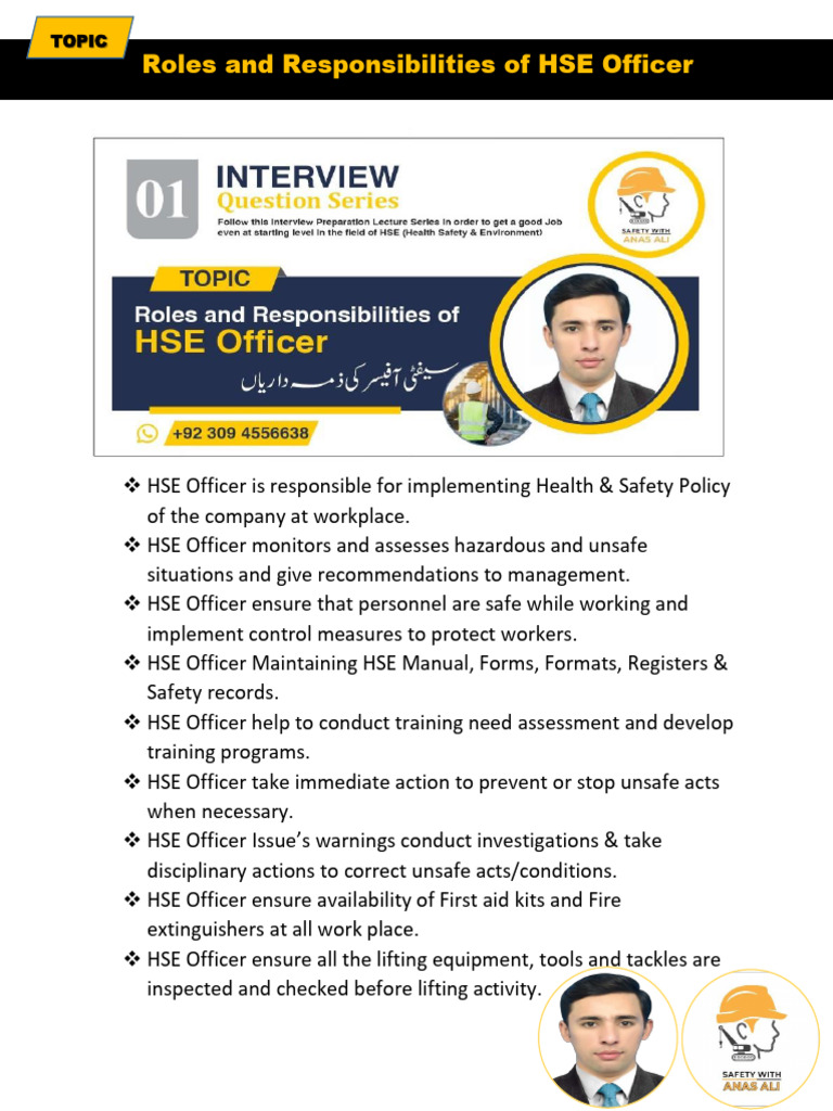 Roles and Responsibilities of HSE Officer | PDF | Occupational Safety ...