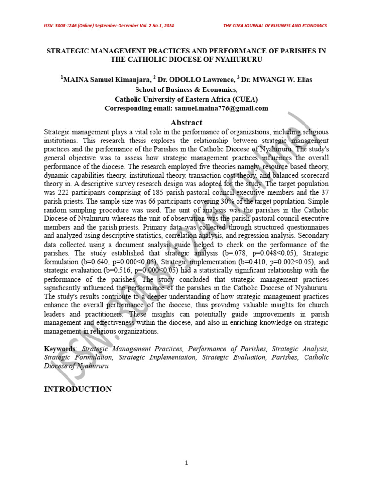 STRATEGIC+MANAGEMENT+PRACTICES+AND+PERFORMANCE+OF+PARISHES+IN+THE+CATHOLIC+DIOCESE+OF+NYAHURURU ...