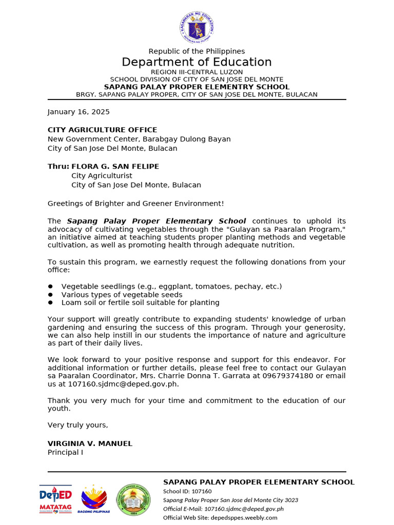 SAMPLE LETTER FOR City Agri - Request of Seedlings | PDF