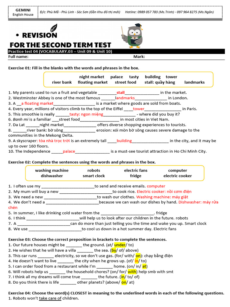 Vocabulary Practice Test for Units 9-10 | PDF