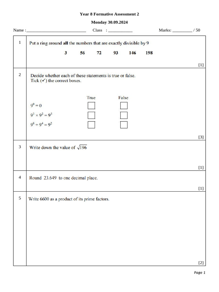 Year 8 Formative Assessment 2 Papers | PDF | Transport