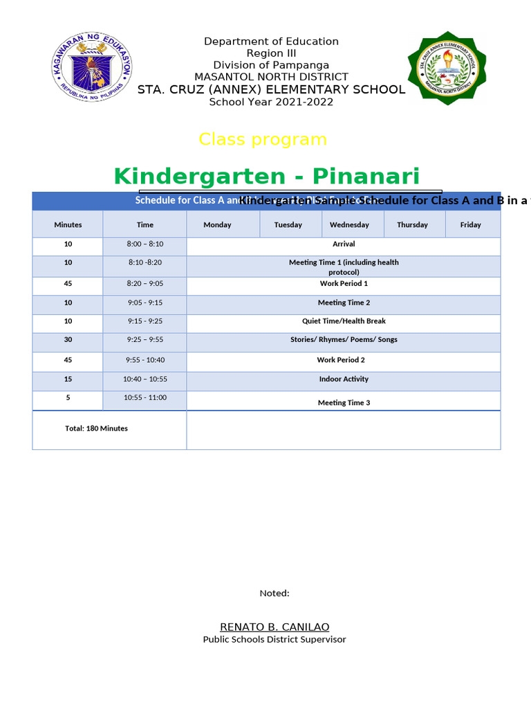 Face To Face Class Program Kinder | PDF
