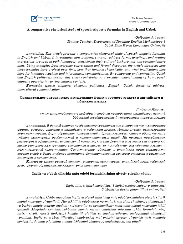 Rhetorical Study of Speech Etiquette | PDF | English Language | Human ...