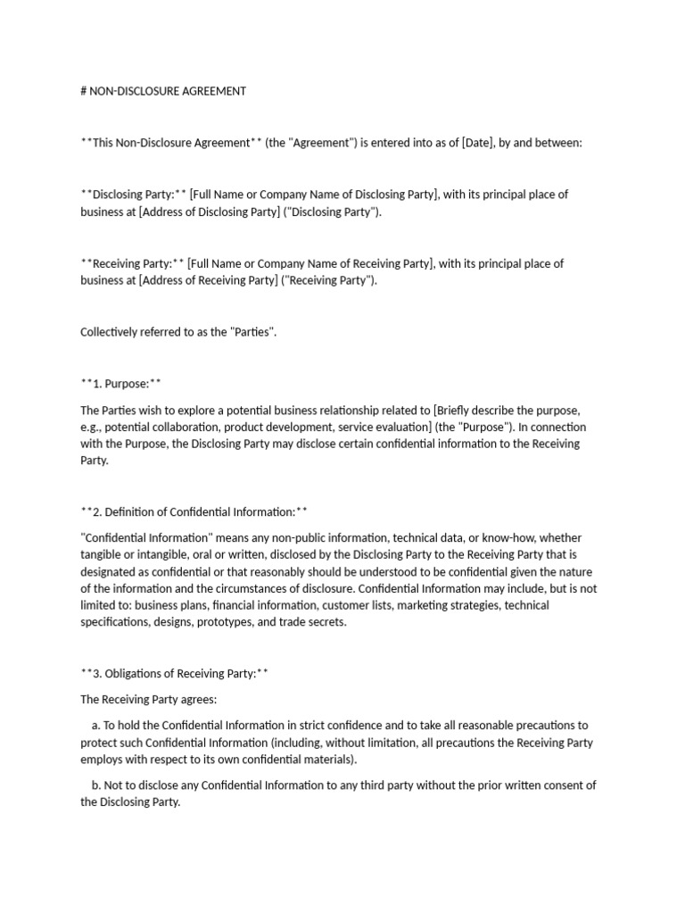 Non-Disclosure Agreement (NDA) Template | PDF | Non Disclosure ...