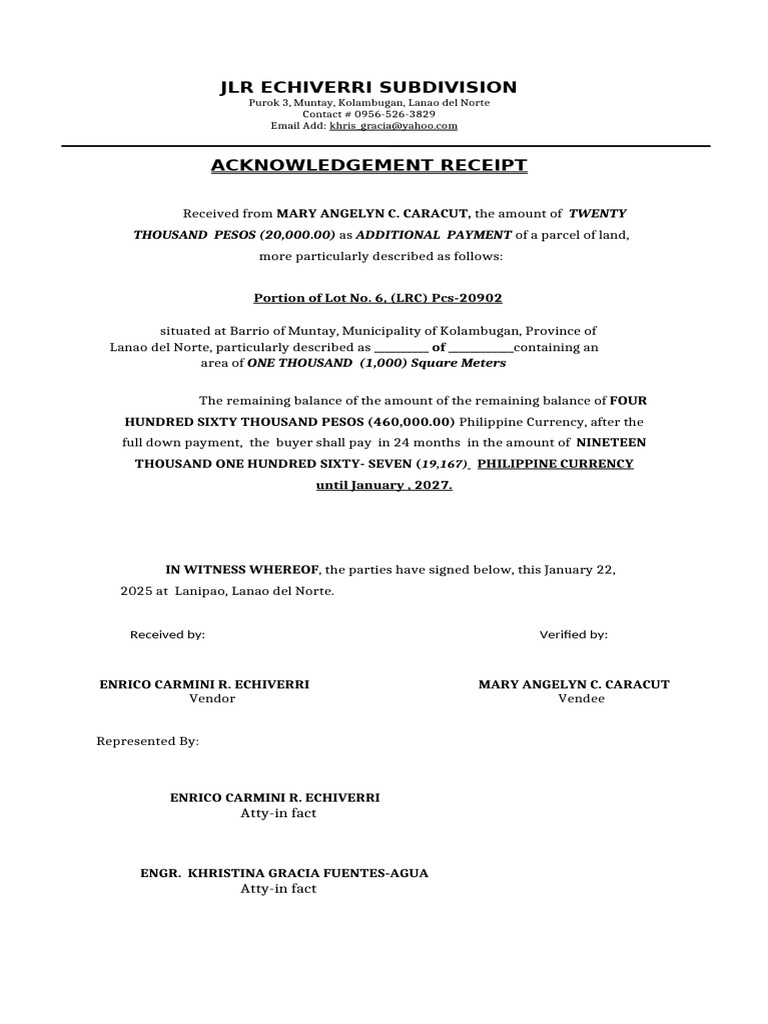 Acknowledgement Receipt - Muntay | PDF