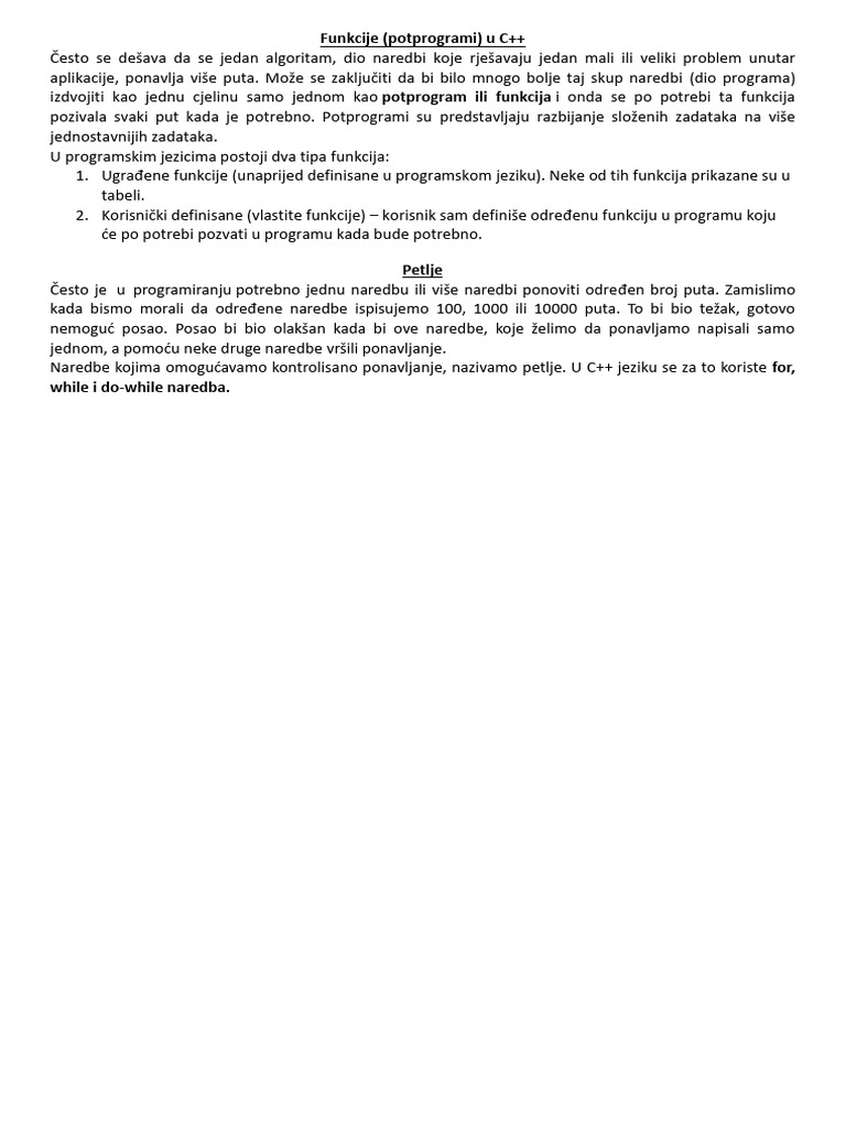 Funkcije I Petlje Teorija VIII I IX | PDF