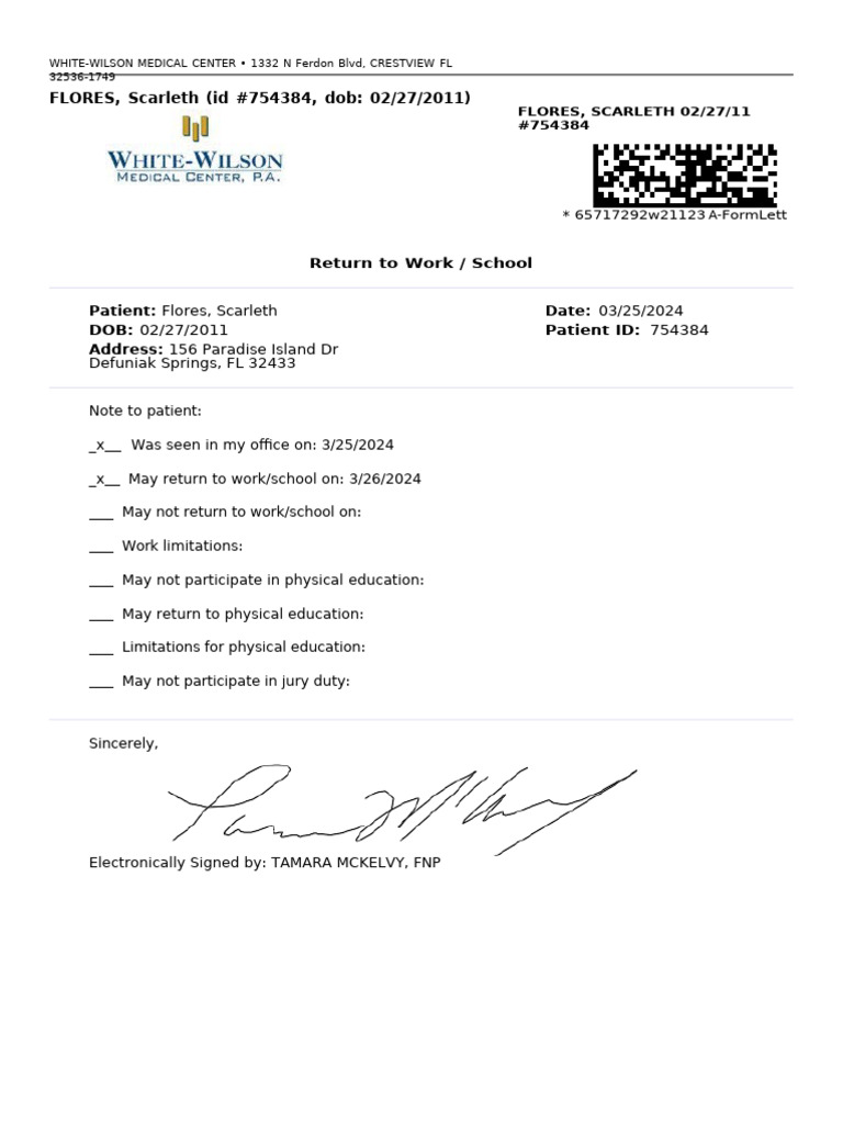 Letter - Work - School Excuse | PDF