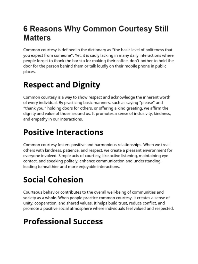 6 Reasons Why Common Courtesy Still Matters | PDF | Etiquette ...
