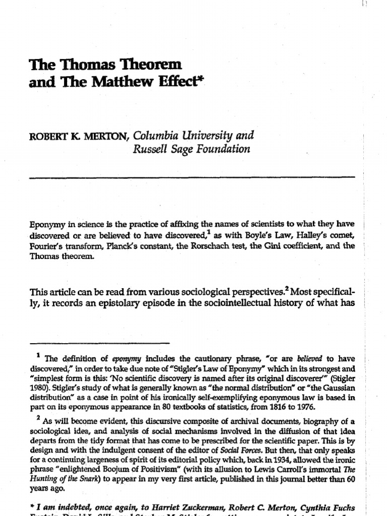 The Thomas Theorem and The Matthew Effect | PDF