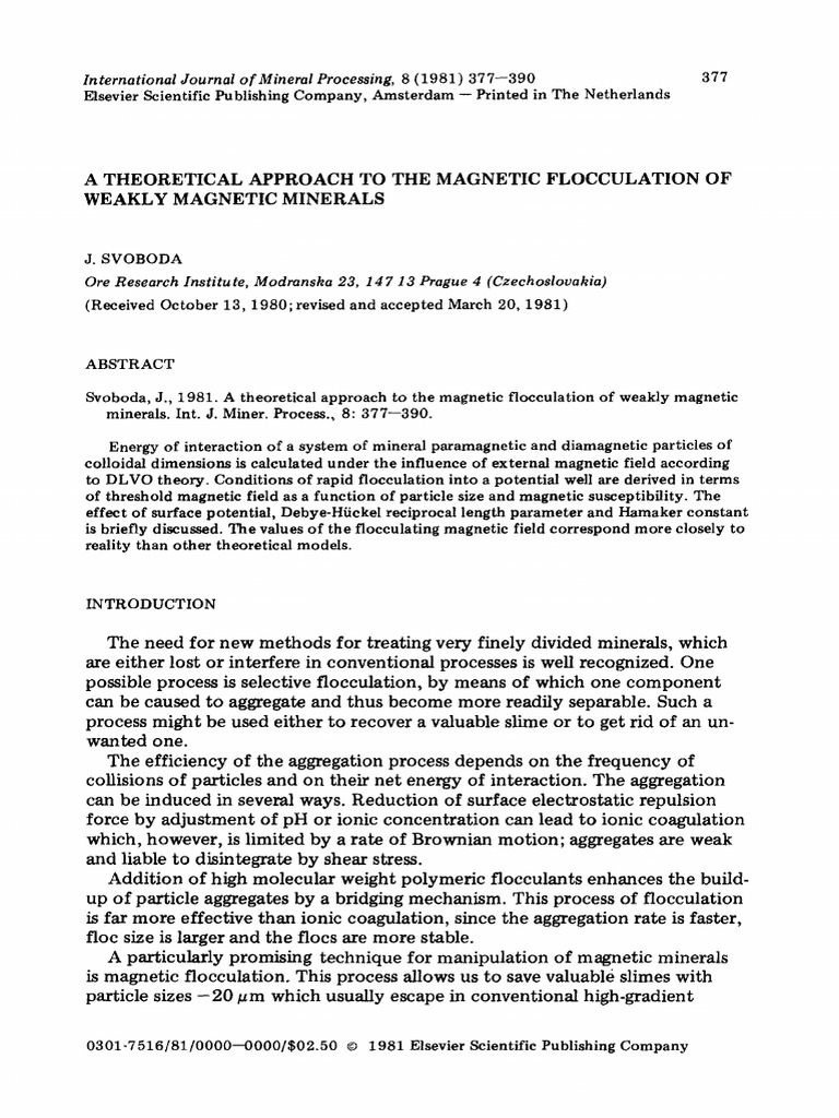 Svoboda - 1981 - A Theoretical Approach To The Magnetic Flocculation of ...